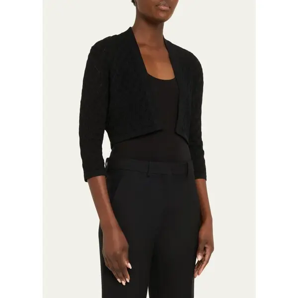 Lela Rose Pointelle Knit Bolero Jacket - Black