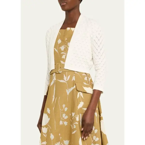 Lela Rose Pointelle Knit Bolero Jacket - Ivory