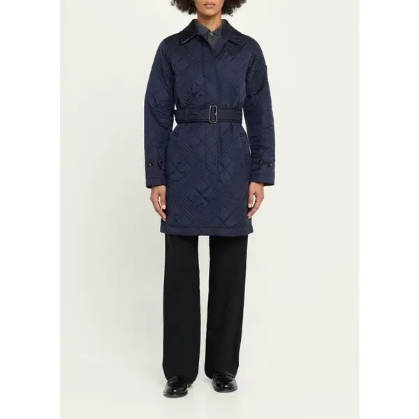 Burberry Darliston Check Quilted Coat With Belt