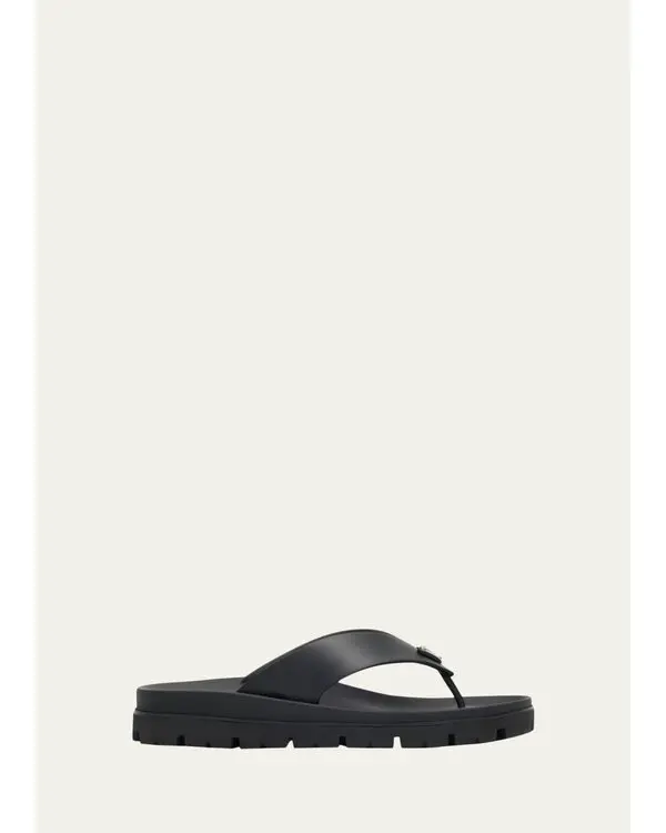 Prada Enameled Triangle Logo Rubber Thong Sandals