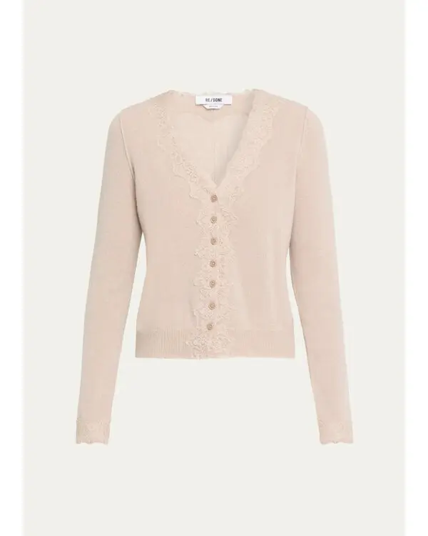 RE/DONE Ruby Lace-trim Cashmere Cardigan