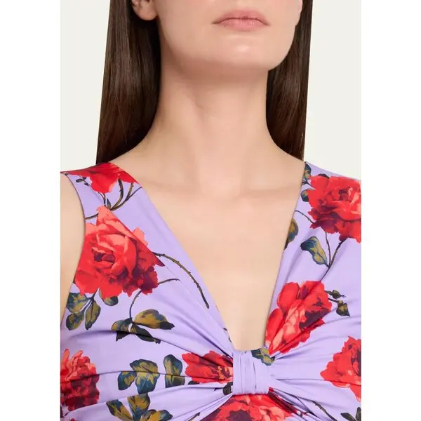 Carolina Herrera Rose-print Gathered Silk Sleeveless Dress