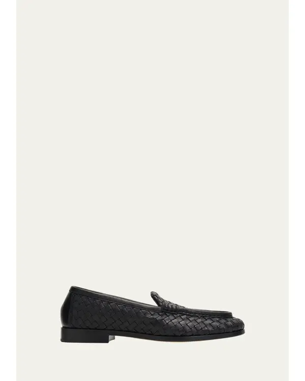 Bottega Veneta Silenzio Intrecciato Leather Loafers - Nero