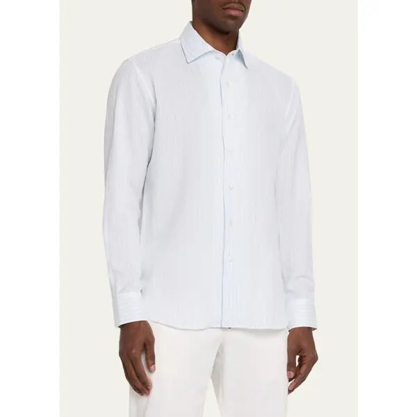 Brioni Lyocell And Cotton Pinstripe Sport Shirt