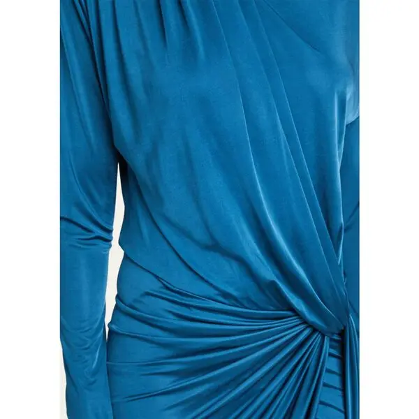 Balmain Strong-shoulder Draped Jersey Long-sleeve Dress
