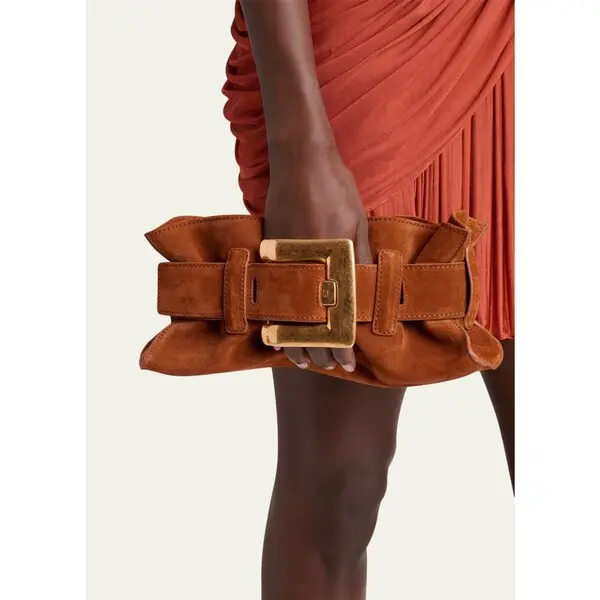 Balmain Anthem Mini Buckle Shoulder Bag In Suede
