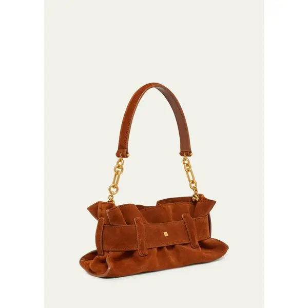 Balmain Anthem Mini Buckle Shoulder Bag In Suede