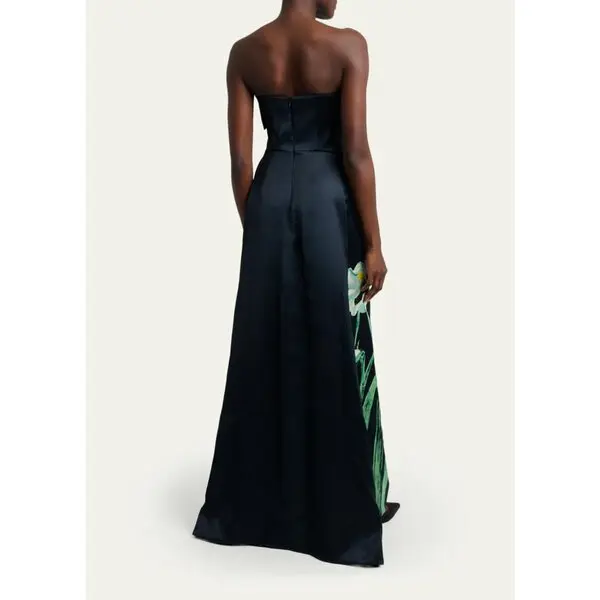Erdem Floral Duchess Satin Strapless Gown