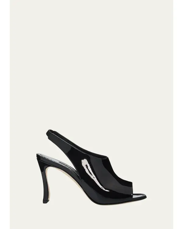 Manolo Blahnik 90mm Minufle Patent Leather Slingback Sandals