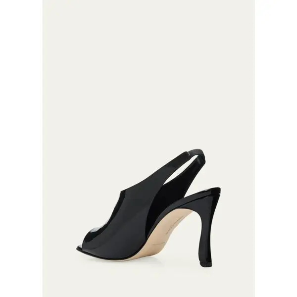 Manolo Blahnik 90mm Minufle Patent Leather Slingback Sandals