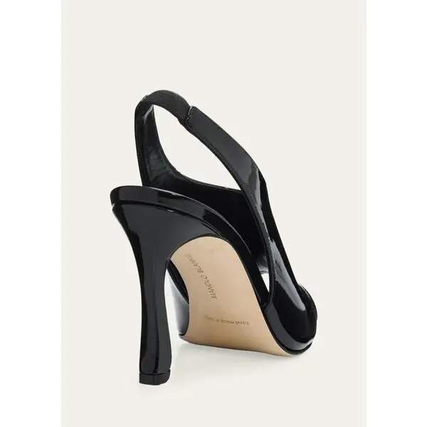 Manolo Blahnik 90mm Minufle Patent Leather Slingback Sandals