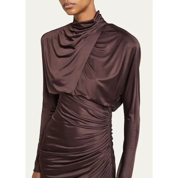 Balmain Strong-shoulder Jersey Ruched Slit Maxi Dress