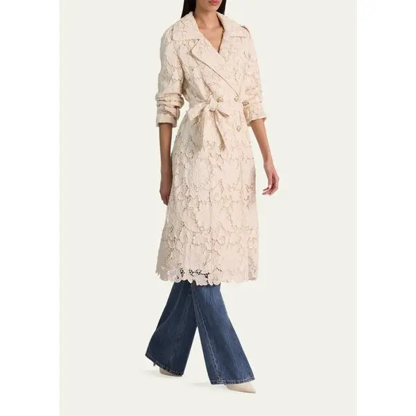 Alice + Olivia Keith Eyelet Midi Trench Coat
