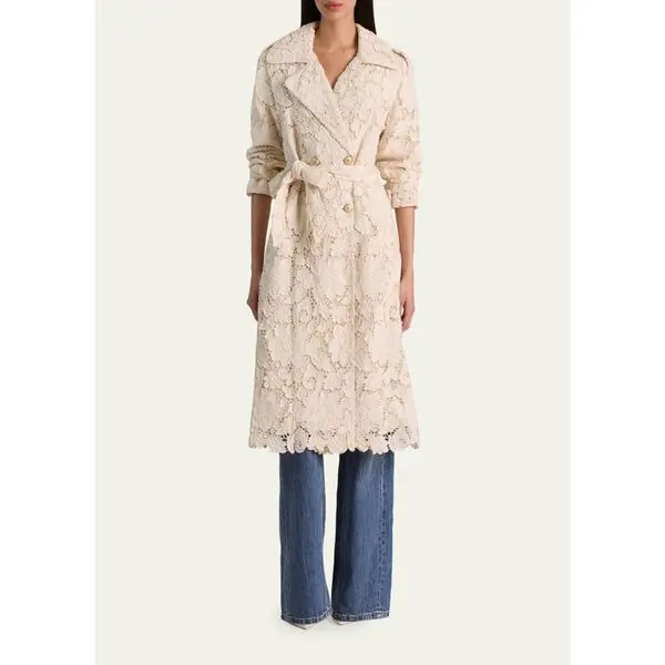 Alice + Olivia Keith Eyelet Midi Trench Coat