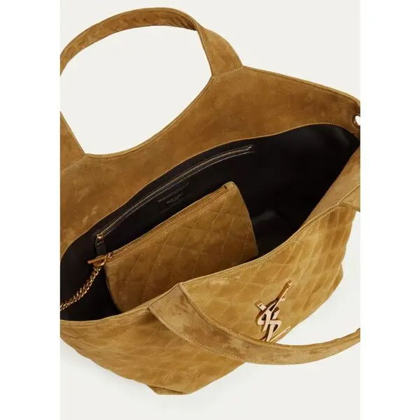 Saint Laurent Icare Medium Quilted Suede Tote Bag - Light Musk