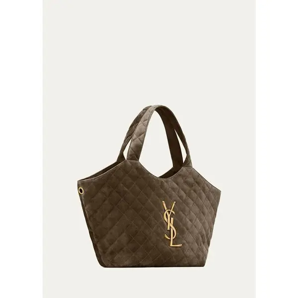 Saint Laurent Icare Medium Quilted Suede Tote Bag - Light Musk