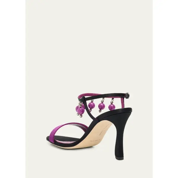 Manolo Blahnik 90mm Kasasan Beaded Satin Sandals