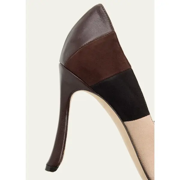 Manolo Blahnik 105mm Difusa Colorblock Mixed Leather Pumps - Brown Multi