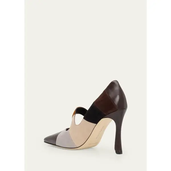 Manolo Blahnik 105mm Difusa Colorblock Mixed Leather Pumps - Brown Multi