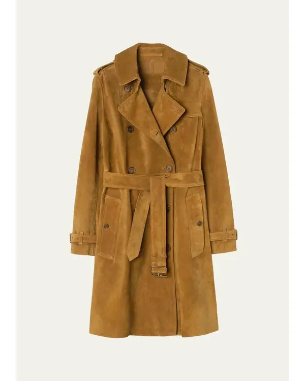 Burberry Kensington Suede Belted Trench Coat