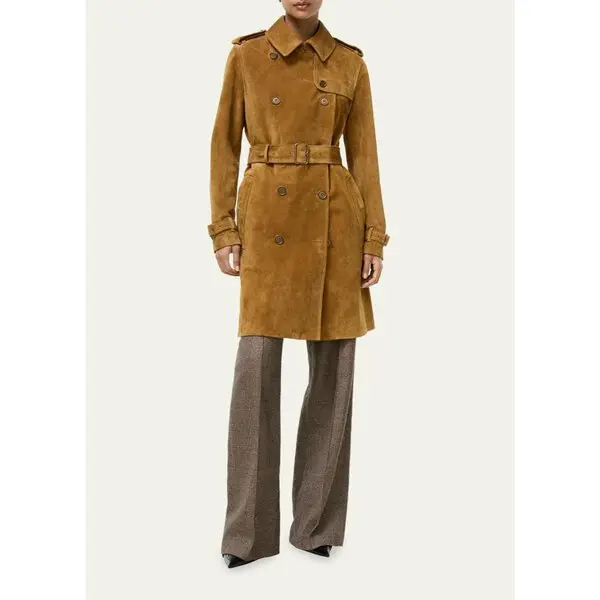 Burberry Kensington Suede Belted Trench Coat