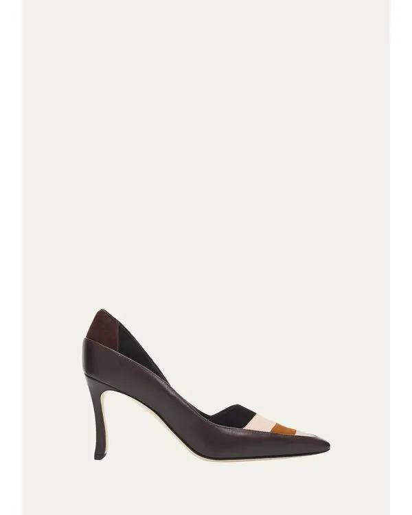 Manolo Blahnik 70mm Soria Mixed Leather Pumps