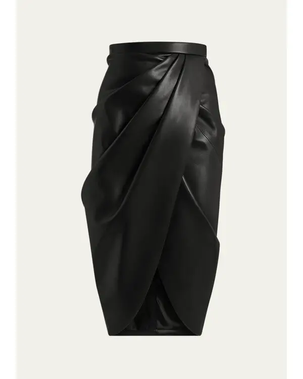 Balmain High-waist Draped Lambskin Midi Skirt