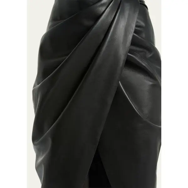 Balmain High-waist Draped Lambskin Midi Skirt