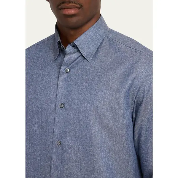 Brioni Solid Cotton Point-collar Sport Shirt