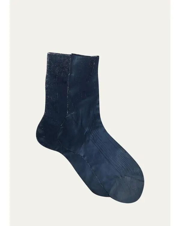 Maria La Rosa Shiny Silk-blend Crew Socks - Navy