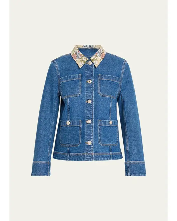 Cinq À Sept Dalton Floral-collar Denim Jacket