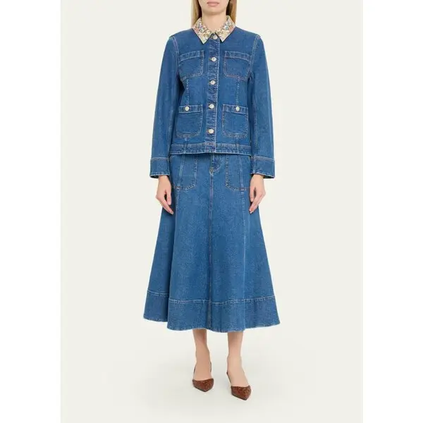 Cinq À Sept Dalton Floral-collar Denim Jacket