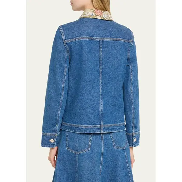 Cinq À Sept Dalton Floral-collar Denim Jacket