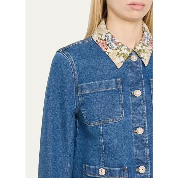 Cinq À Sept Dalton Floral-collar Denim Jacket