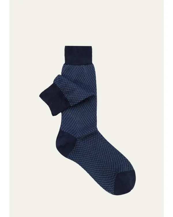 SOZZI CALZE Diamond Pattern Cotton Crew Socks - Blue