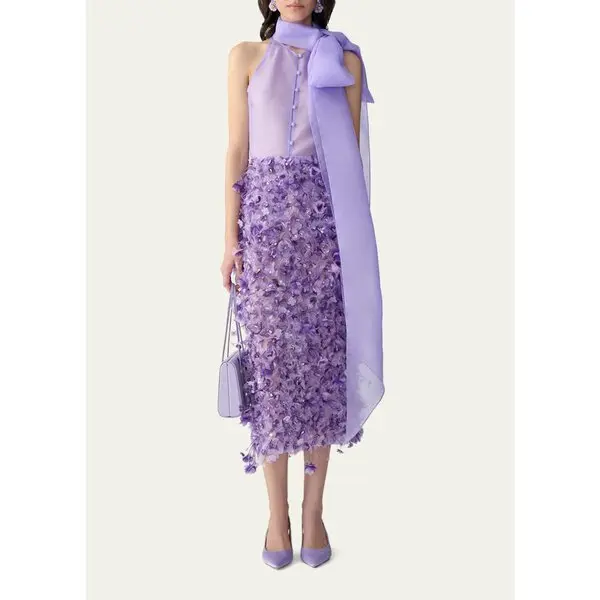Carolina Herrera 3d Floral Embellished Pencil Skirt