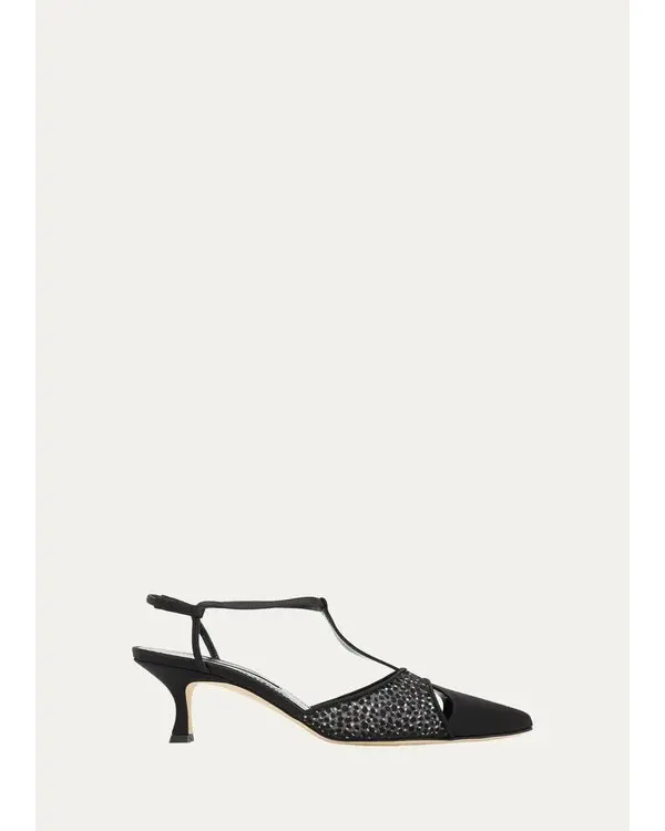 Manolo Blahnik 50mm Turgimodla Laser-cut Suede T-strap Pumps