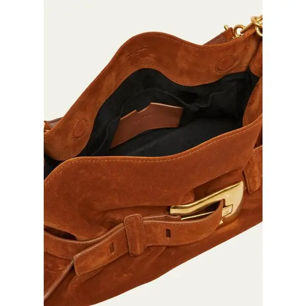 Balmain Anthem Medium Shoulder Bag In Suede - Caramel