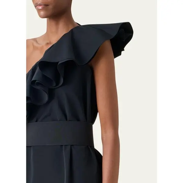 Akris Ruffle One-shoulder Belted Mini Dress
