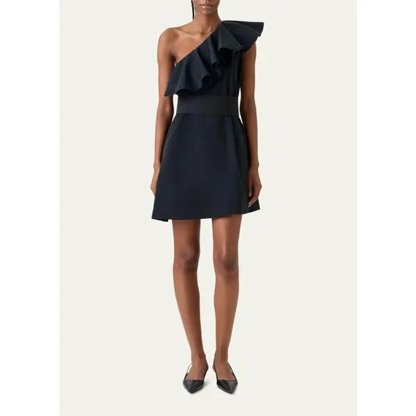 Akris Ruffle One-shoulder Belted Mini Dress