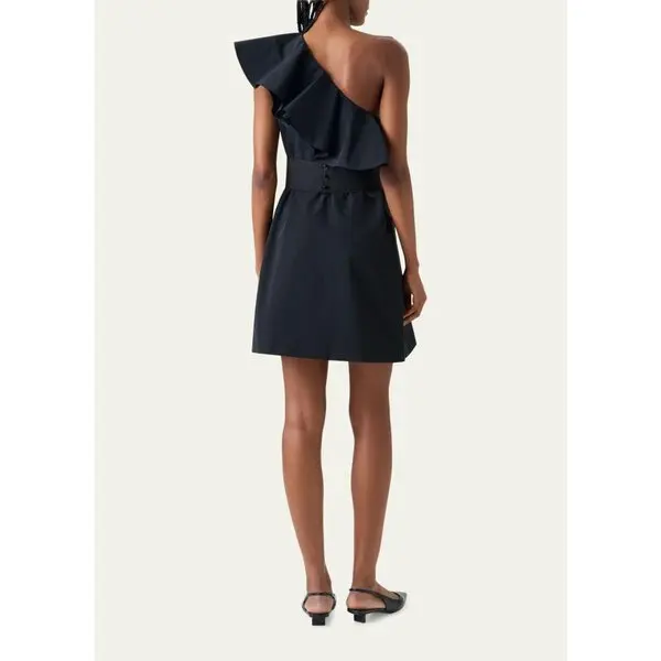 Akris Ruffle One-shoulder Belted Mini Dress