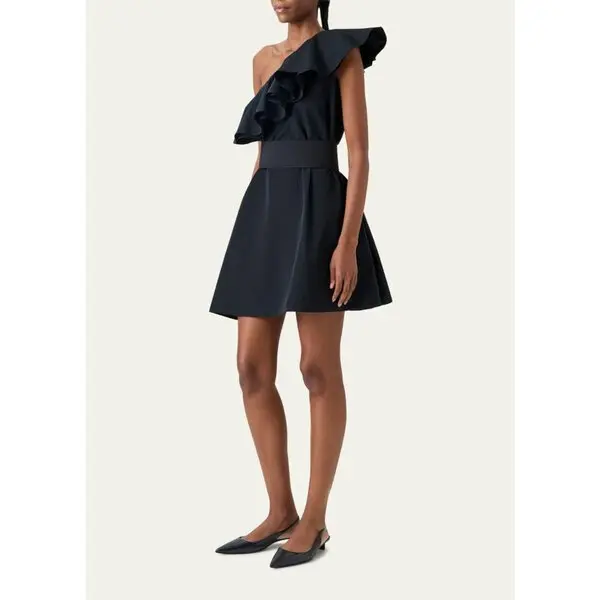 Akris Ruffle One-shoulder Belted Mini Dress