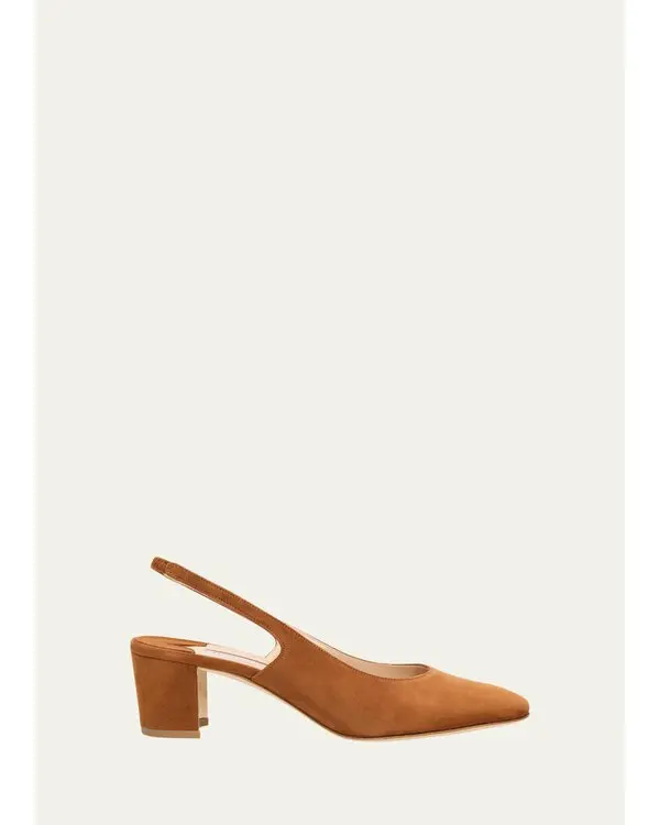 Manolo Blahnik 50mm Allurasan Suede Slingback Pumps - Medium Brown
