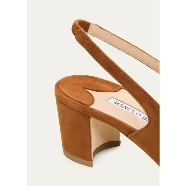 Manolo Blahnik 50mm Allurasan Suede Slingback Pumps - Medium Brown