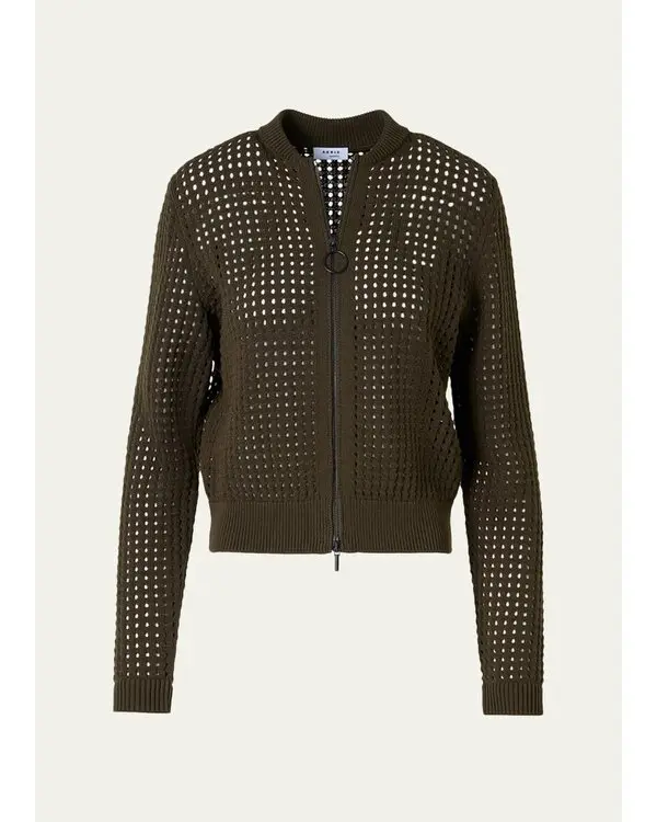 Akris Chunky Cotton Mesh Zip Bomber Cardigan