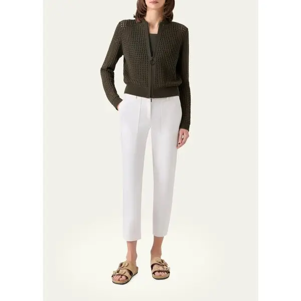 Akris Chunky Cotton Mesh Zip Bomber Cardigan
