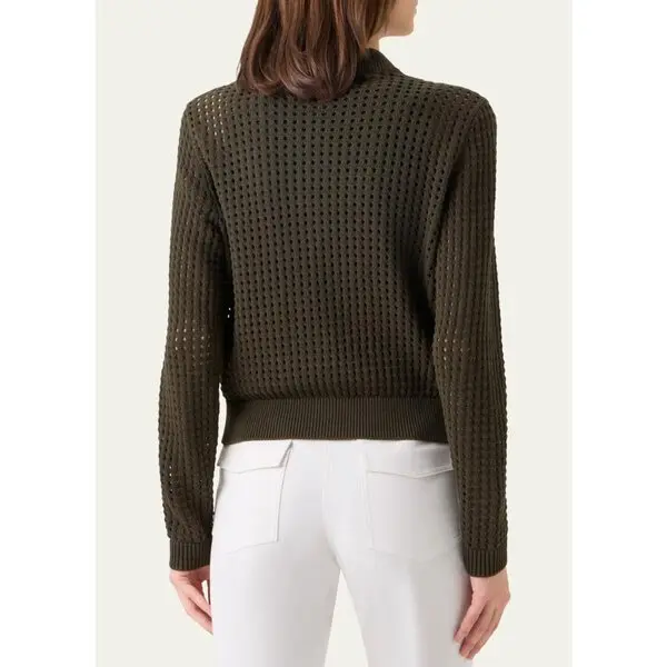 Akris Chunky Cotton Mesh Zip Bomber Cardigan
