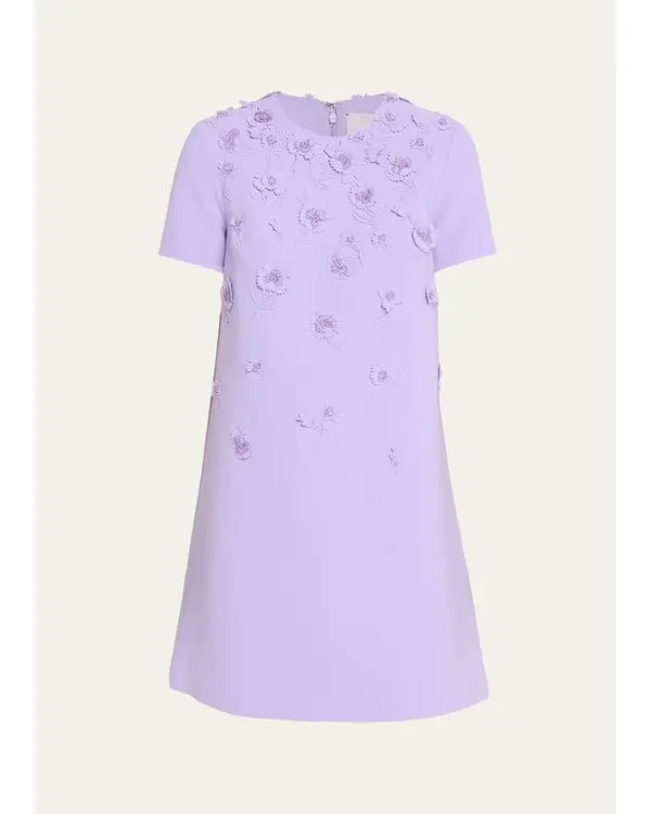 Carolina Herrera Carnation Embroidered Short-sleeve Mini Dress - Violeta