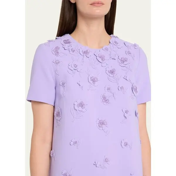 Carolina Herrera Carnation Embroidered Short-sleeve Mini Dress