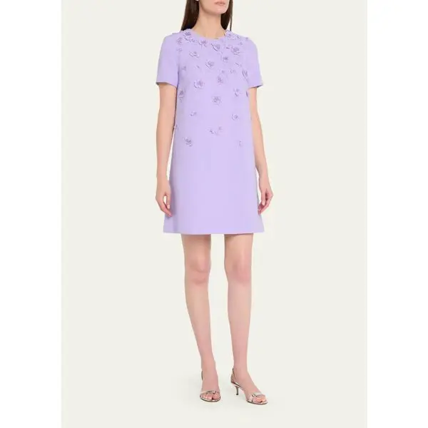 Carolina Herrera Carnation Embroidered Short-sleeve Mini Dress